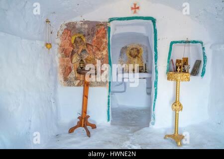 Greece, Cyclades, Amorgos island, interior of the monastery of Panagia ...