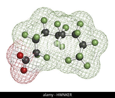 Perfluorononanoic acid (PFNA, perfluorononanoate) surfactant molecule ...