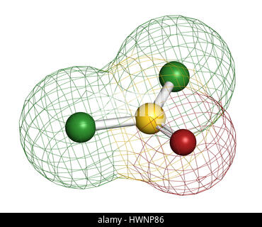 Thionyl chloride (SOCl2) chemical reagent molecule. Skeletal formula ...