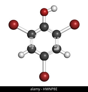 Tribromophenol (TBP, 2,4,6-Tribromophenol) molecule. Used as fungicide ...
