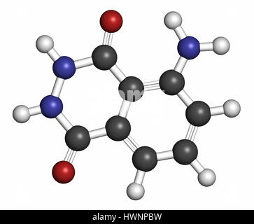 Luminol chemiluminescent molecule. Used to detect blood at crime scenes ...