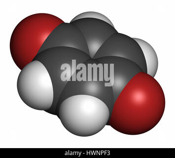 Benzoquinone (quinone, para-benzoquinone) molecule. 3D rendering. Atoms ...