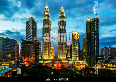 Petronas Twin Towers shot at night in the capital of Malaysia, Kuala ...