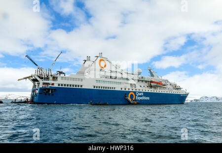Cruise ship Ocean Diamond with tourists in Antarctica Stock Photo - Alamy