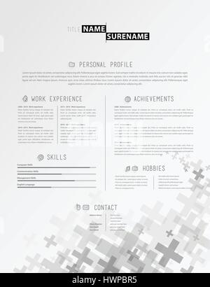 Creative simple cv template with grey plus signs in footer Stock Vector ...