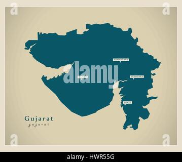 Gujarat map. Just a simple border map. Shape of the state. Flat blank ...