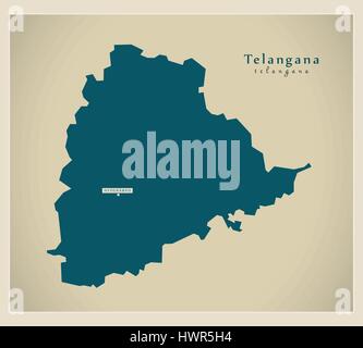 Telangana, India. Simple vector map. State shape. Solid style. Border ...