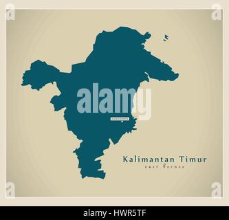 Map of Indonesia with the provinces, East Kalimantan is highlighted ...