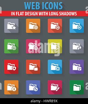 Folders web icons in flat design with long shadows Stock Vector Image ...