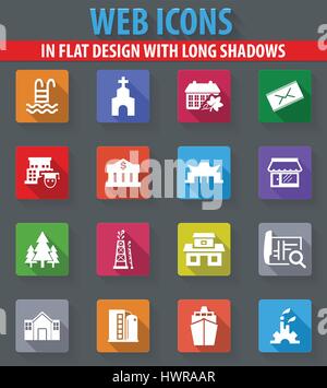 Water park flat design long shadow glyph icons set Stock Vector Image ...