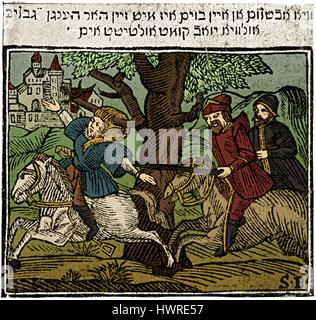 Absalom caught in a tree - from illustration published in Yiddish ...