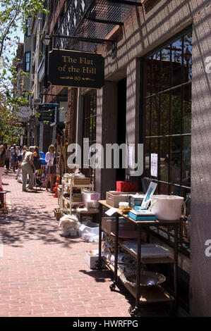 Charles Street Beacon Hill shops and brick sidewalks in Boston with ...