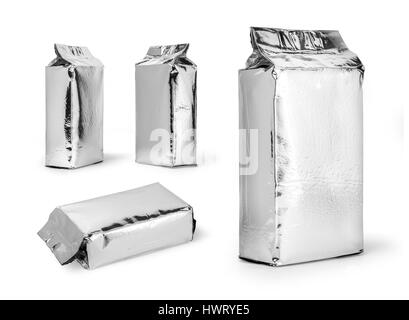 silver food package isolated on white background Stock Photo - Alamy
