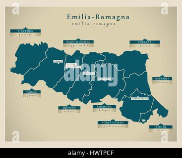Emilia-Romagna map, division by provinces and municipalities. Closed and perfectly editable ...