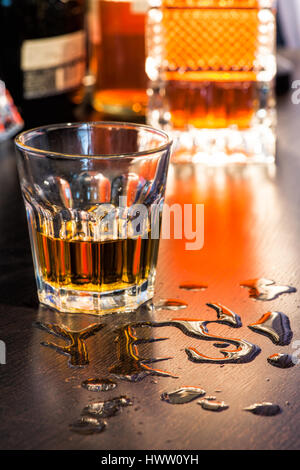 The word Yes written with spoiled whiskey on a table, shallow DOF Stock ...