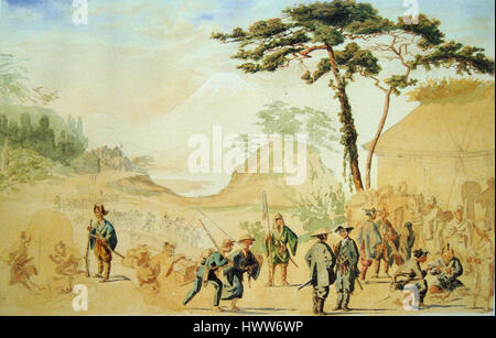 This Japanese historical artwork depicts Tokugawa Ieyasu inspecting the ...