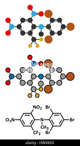 Bromethalin rodenticide molecule (rat poison). 3D rendering. Atoms are ...