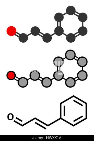 Cinnamaldehyde (cinnamic aldehyde) cinnamon flavor molecule. Skeletal ...