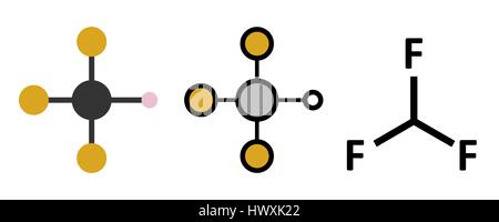 Fluoroform greenhouse gas, molecular model. Atoms are represented as ...