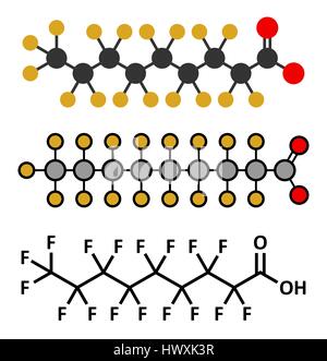 Perfluorononanoic acid (PFNA, perfluorononanoate) surfactant molecule ...