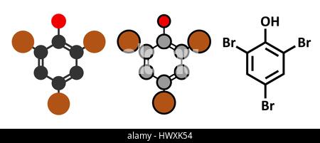Tribromophenol (TBP, 2,4,6-Tribromophenol) molecule. Used as fungicide ...