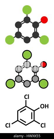 Trichlorophenol (TCP, 2,4,6-trichlorophenol) molecule. Skeletal formula ...