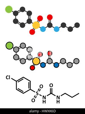 Chlorpropamide diabetes drug molecule. Skeletal formula Stock Vector ...