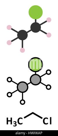 Chloroethane (ethyl chloride) local anesthetic molecule. Skeletal ...