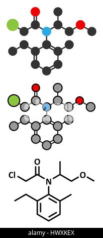 Metolachlor herbicide (weed killer) molecule. Skeletal formula Stock ...