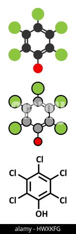 Pentachlorophenol (PCP) pesticide and disinfectant molecule. Often used ...