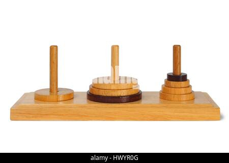 Wooden hanoi towers isolated on white background Stock Photo - Alamy