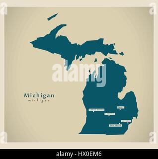 Michigan map in modern style with flag of Michigan on left side. Vector ...