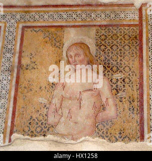 Fresco of Saint Sebastian tied to a tree and martyred with arrows, by ...
