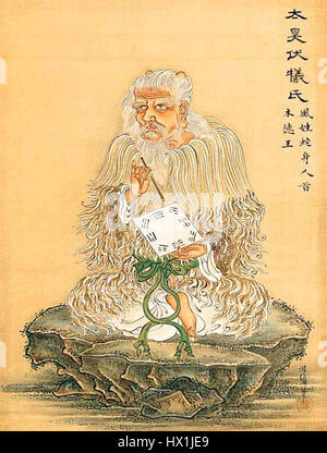 'Fuxi et les Huit Trigrammes' depicts the legendary figure Fuxi, a key ...