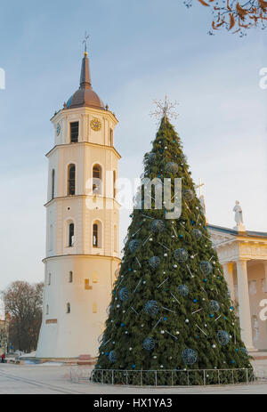 Vilnius Cathedral And Christmas Tree, Vilnius, Lithuania Stock Photo ...