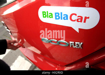 BlaBlaCar sticker on the back of a red car Stock Photo - Alamy