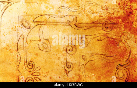 linear drawing of ornamental frame with filigrane pattern on abstract ...