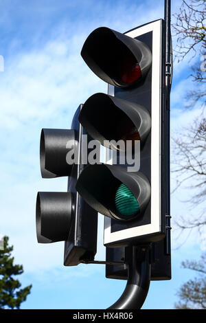 Close up of traffic light showing red light as concept for closure ...