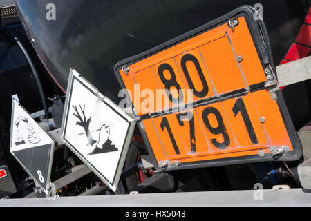 orange-colored plate with hazard-identification number 30 and UN-Number ...