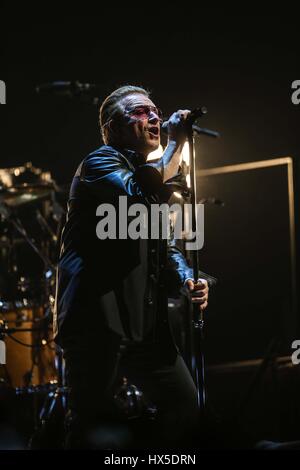 Singer Bono from the rock band U2 performing at the dedication ceremony ...