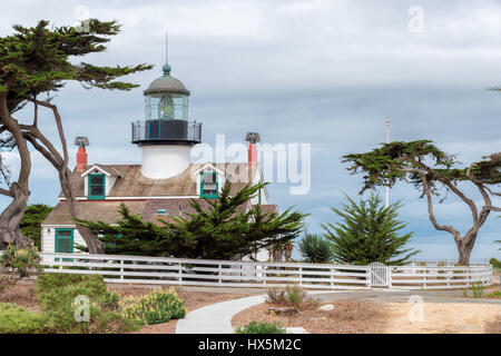 View of Point Pinos Lighthouse, Pacific Grove, California, USA. This is ...