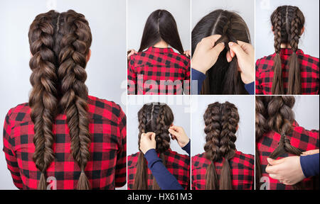 Hair tutorial. Hairstyle volume braids tutorial. Backstage technique of ...