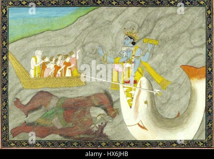 The depiction of Matsya, the fish avatar of the Hindu god Vishnu ...