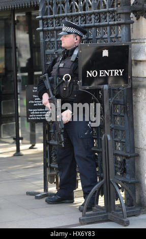 Armed police at Carriage Gates, one of the entry points to the Palace ...