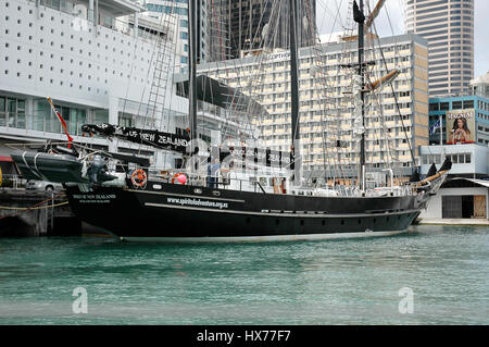 Spirit of New Zealand tall ship, passenger ferry, and Auckland Harbour ...