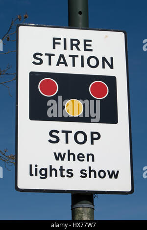 Fire station warning sign, stop light sign, traffic lights, traffic ...
