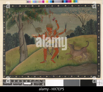 This painting depicts the Hindu deity Bhairava, represented with a dog ...