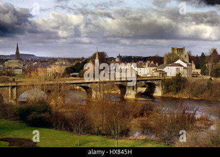 Millennium viewpoint, Kelso, Scottish Borders, with bridge over River ...