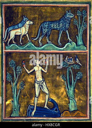 A detailed illustration from the Rochester Bestiary depicting elephants ...