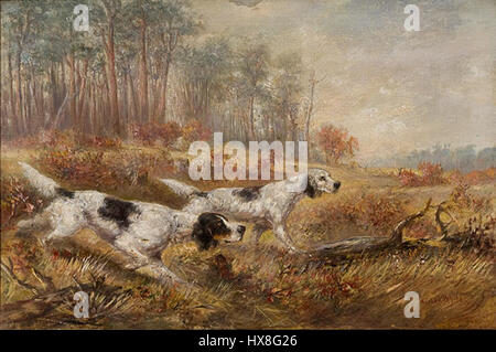 'Dog Scene' by Verner White is an oil painting capturing a lively ...